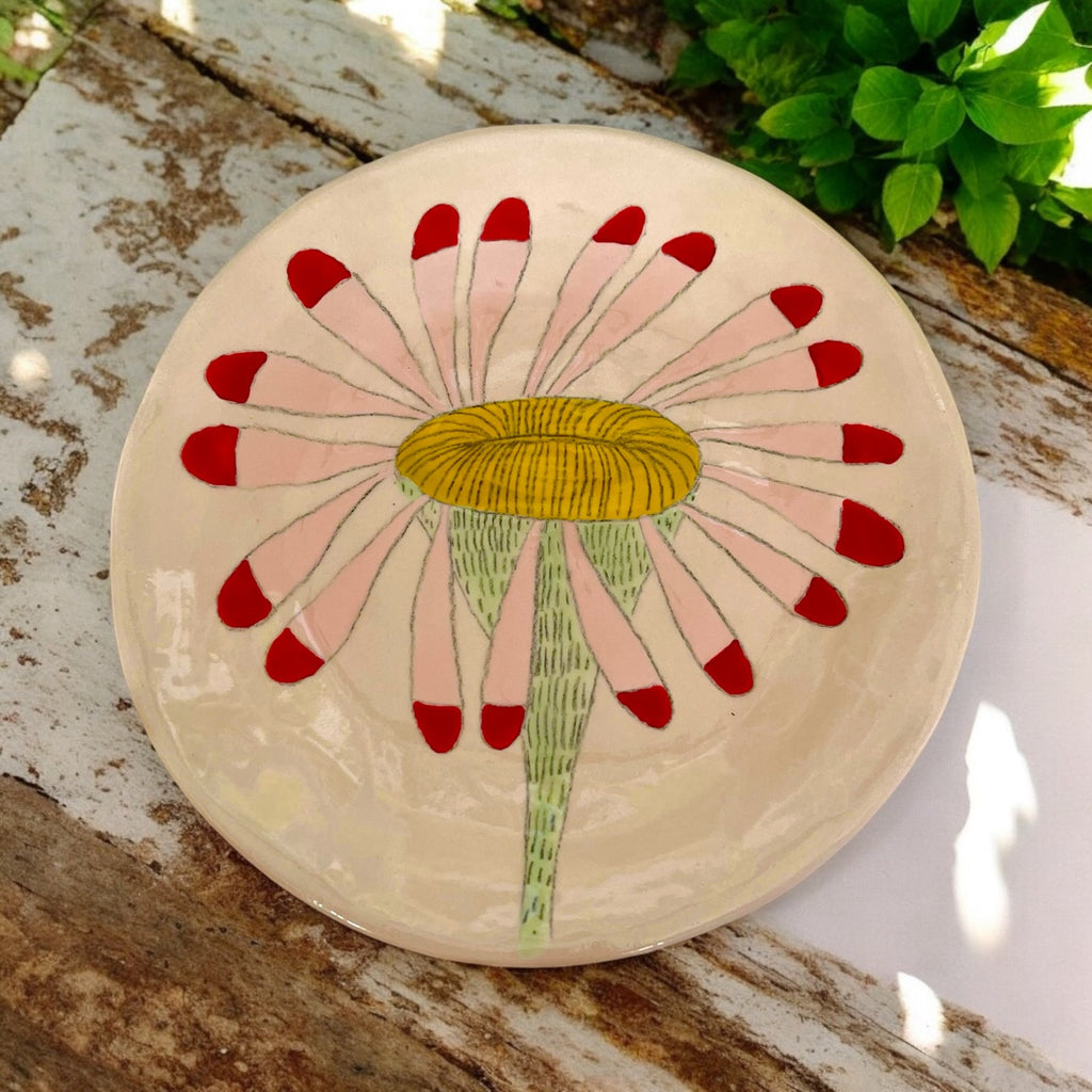 Gemma Orkin Ceramic Plate - Red & Pink Vygie – Ithemba Creations