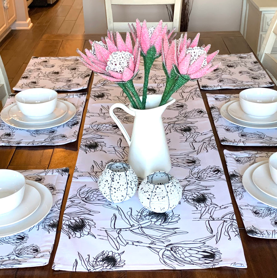 Black & White Protea Table Runner – Ithemba Creations