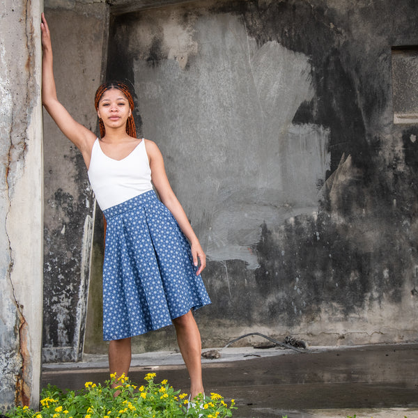 Traditional African Blue Shweshwe Wax Print High Waisted Skirt ...