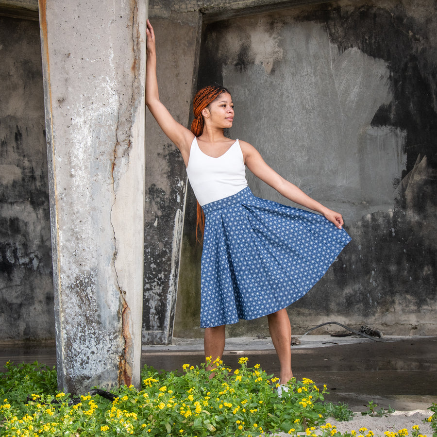 Traditional African Blue Shweshwe Wax Print High Waisted Skirt ...