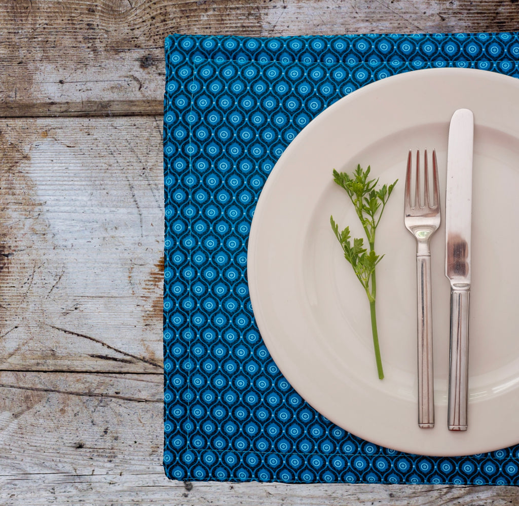 Turquoise Reversable Shweshwe Cotton Padded Placemats (Set of 6 ...