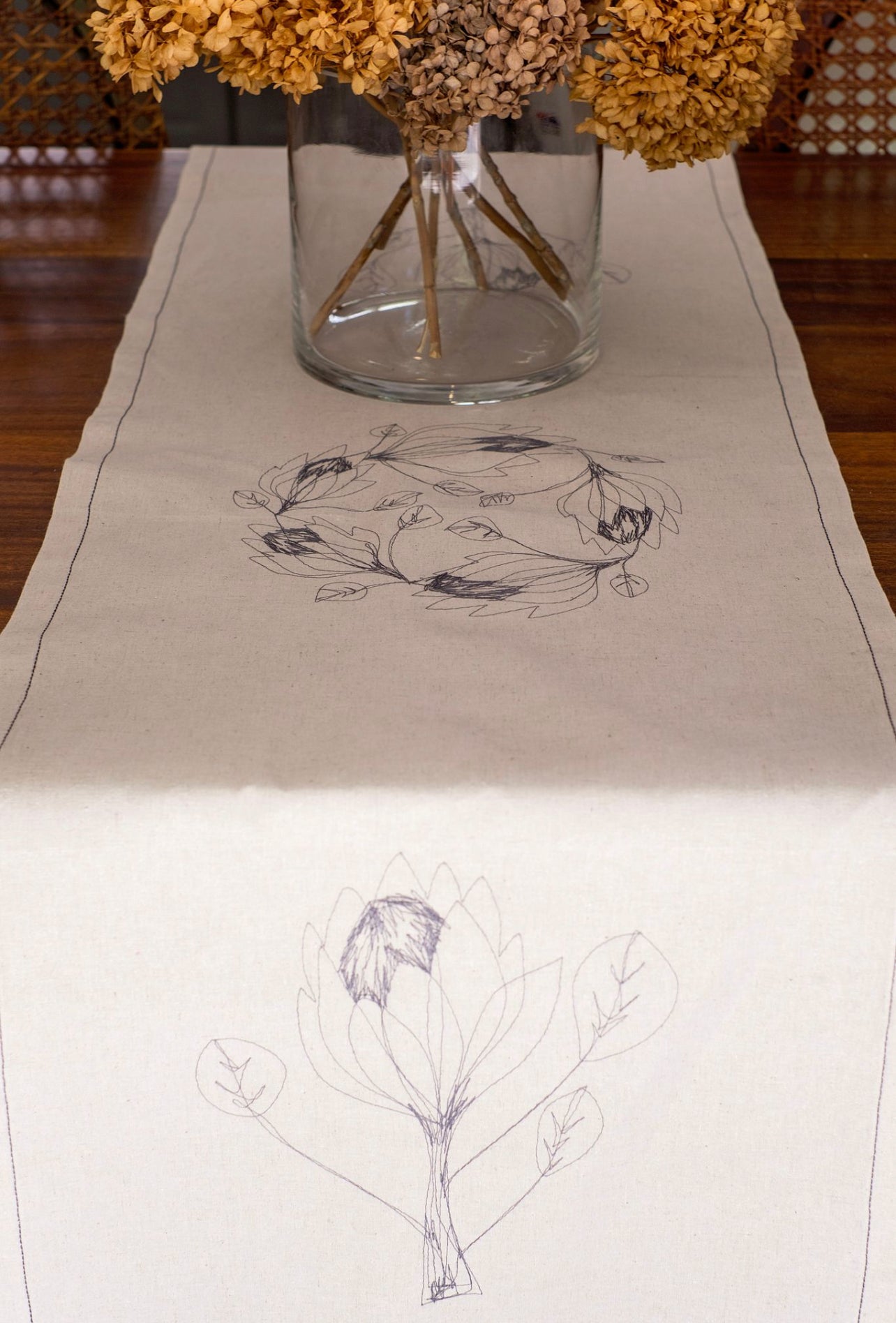 Embroidered Hemp Protea Table Runner – Ithemba Creations